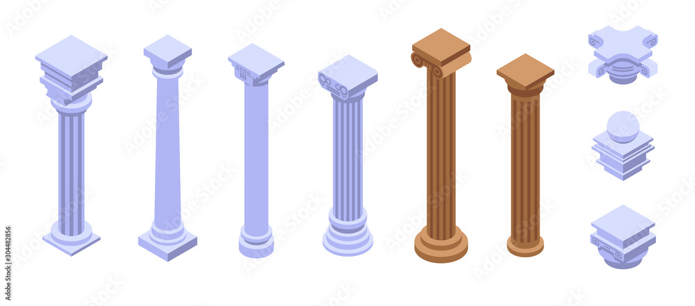 Pillar icons set. Isometric set of pillar vector icons for web design ...