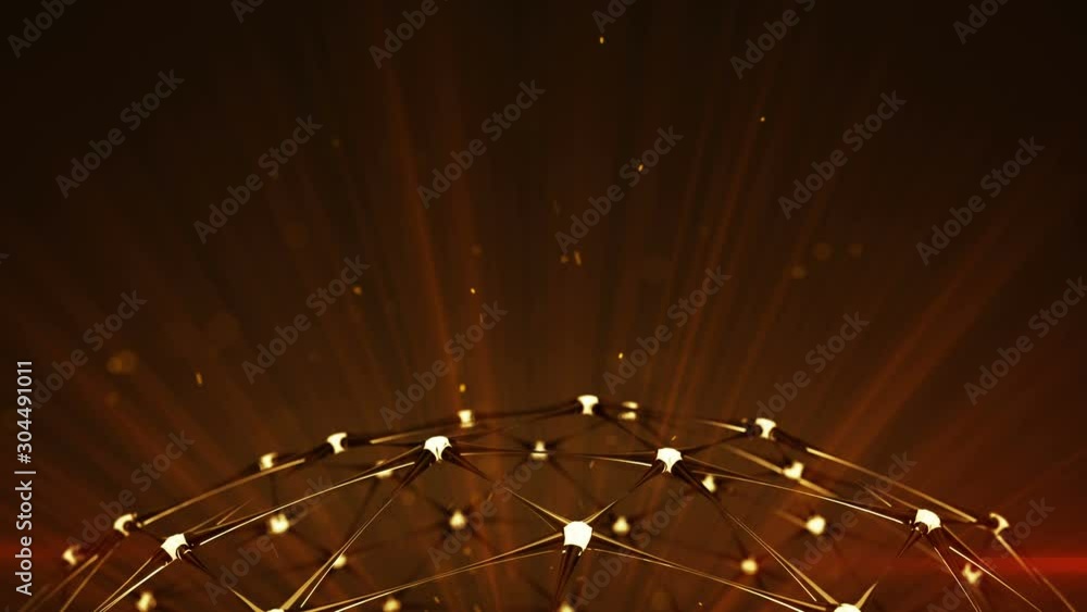 Glass network structure. Plexus mesh with transparent lines and glowing nodes spheres ...