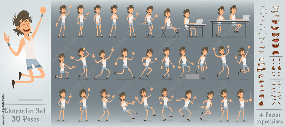 Cartoon funny cute sport boy character in shorts and shirt. 30 ...