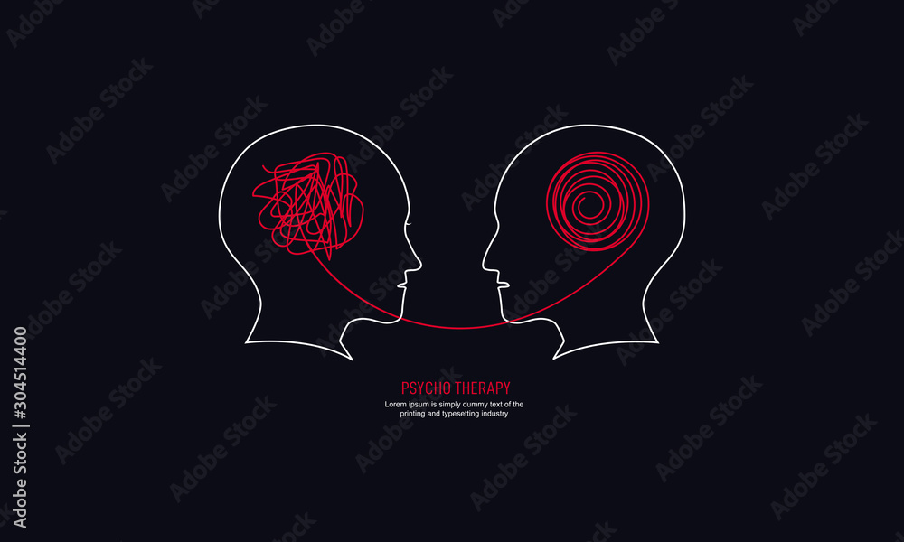 Two humans head silhouette psycho therapy concept. Therapist and ...