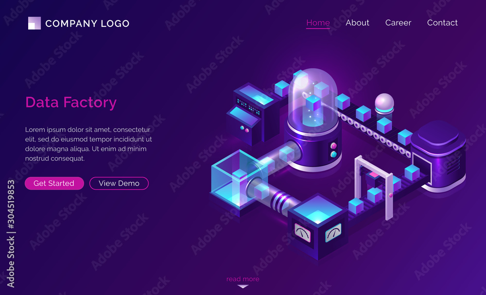 Data processing factory, isometric technology concept vector. Server ...