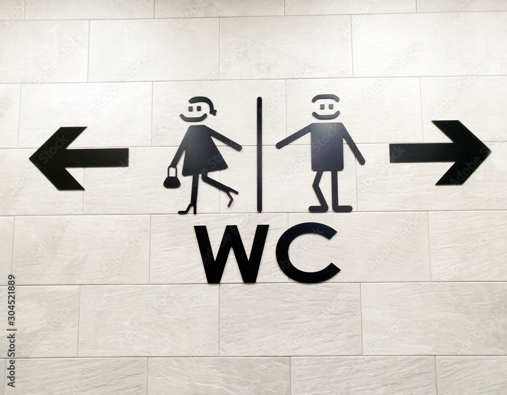 Stylish set of toilet icons. Men and women WC signs for restroom with ...