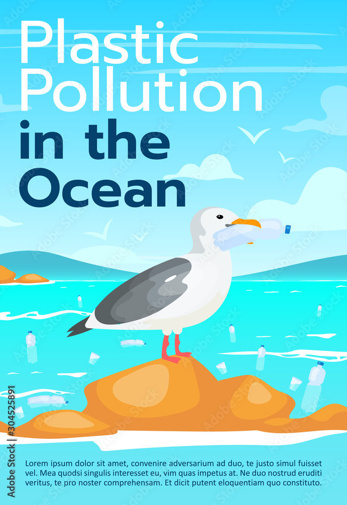 Plastic pollution in ocean brochure template. Sea contamination. Flyer ...