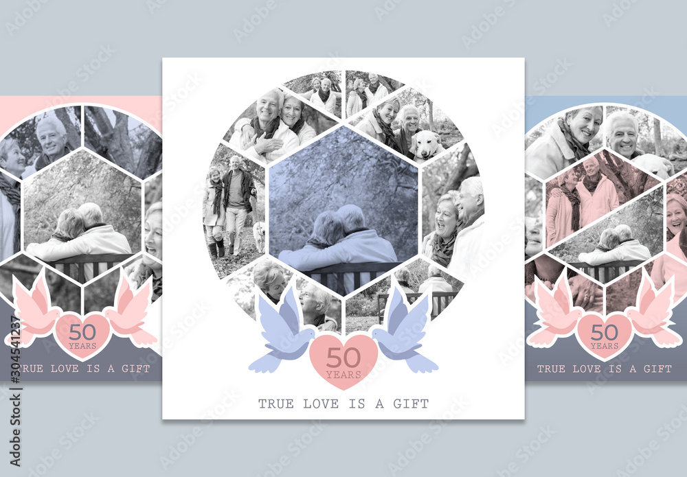 Social Media Post Layouts with Geometric Photo Collage Elements Stock ...
