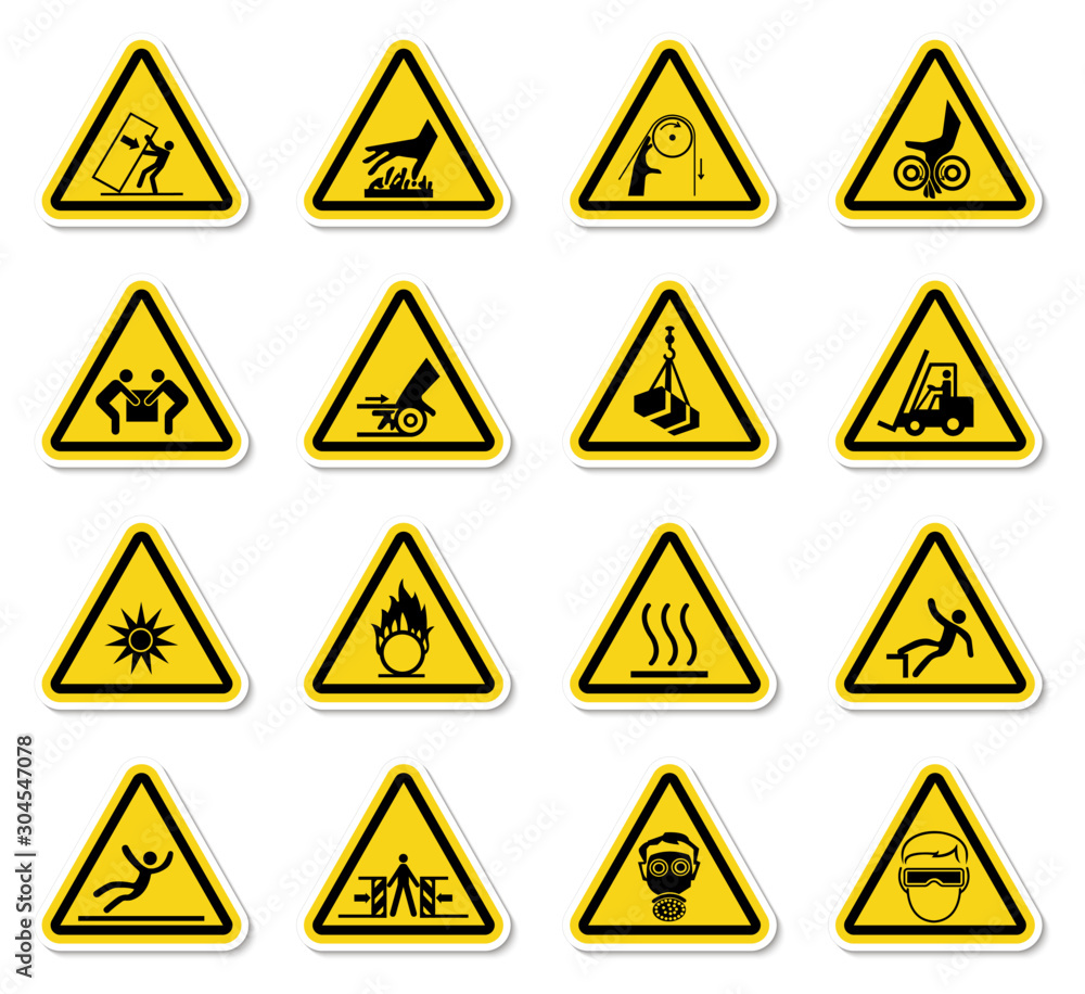 Warning Hazard Symbols labels Sign Isolate on White Background,Vector ... Warning Hazard Symbols labels Sign Isolate on White Background,Vector ...