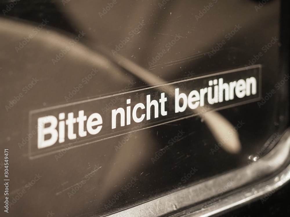 Bitte nicht beruehren (translation: Please do not touch) label Stock ...