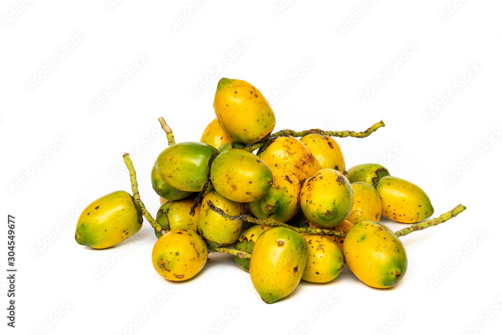 Closeup of Peach palm fruit (Bactris gasipaes) Pupunha from the Amazon ...