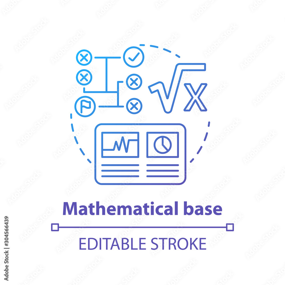 Mathematical base blue gradient concept icon. Calculations idea thin ...