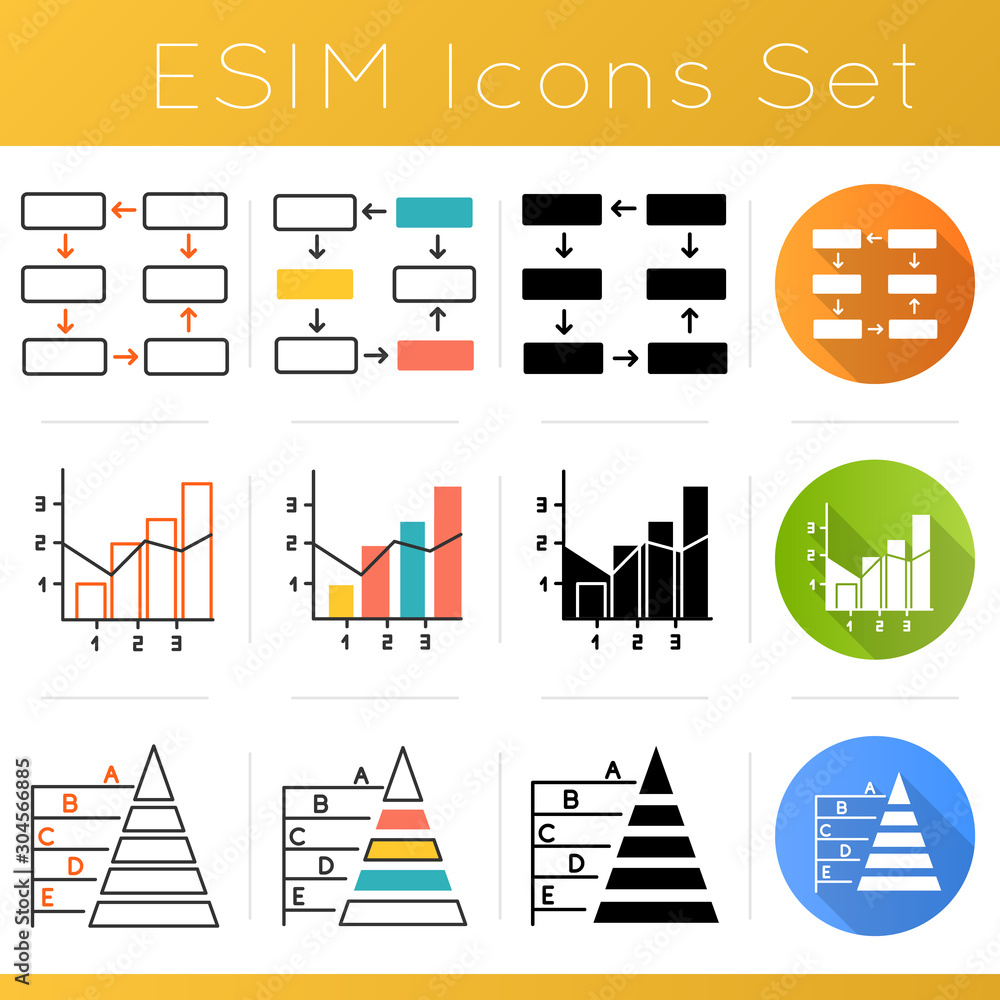 Chart and graph icons set. Connection and wiring diagram. Mixed chart ...