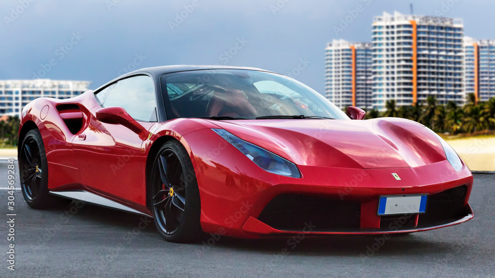 Beautiful design of luxury model sports red supercar Ferrari 488 GTB ...