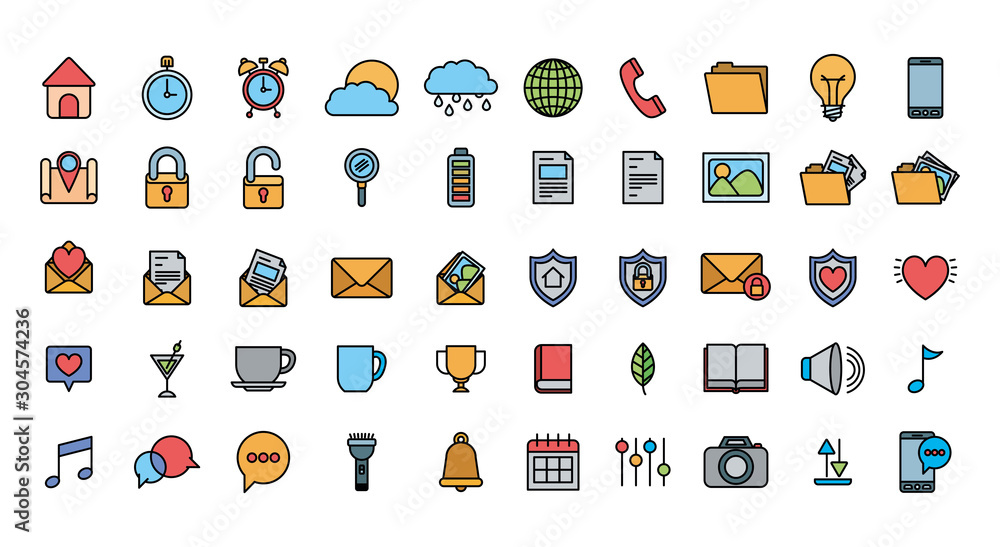 User interface and social media fill icon set design Stock Vector ...