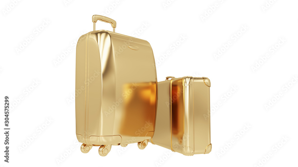 gold suitcase for travalling on white. 3d rendering Stock Illustration ...