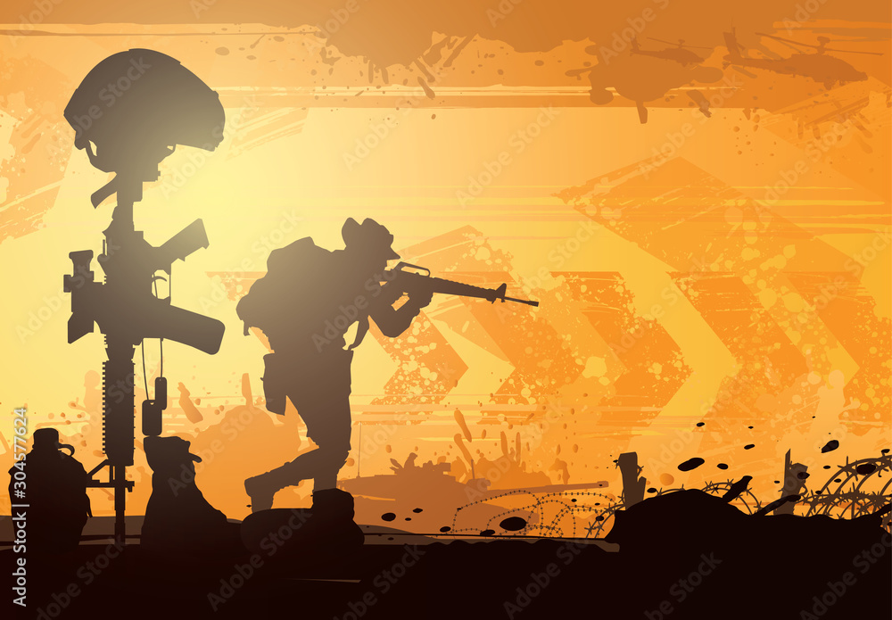 Military vector illustration, Army background, soldiers silhouettes ...