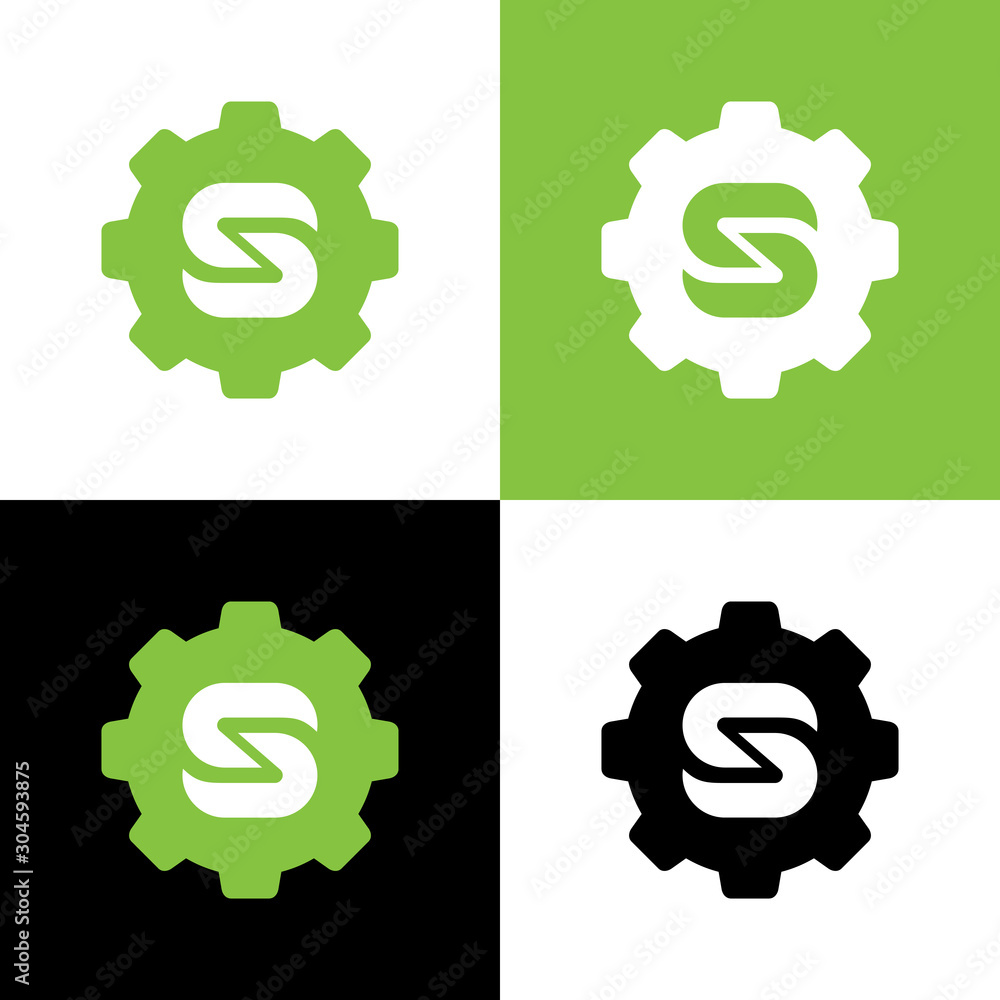 Initial letter S and gear logo design template elements, vector cog ...
