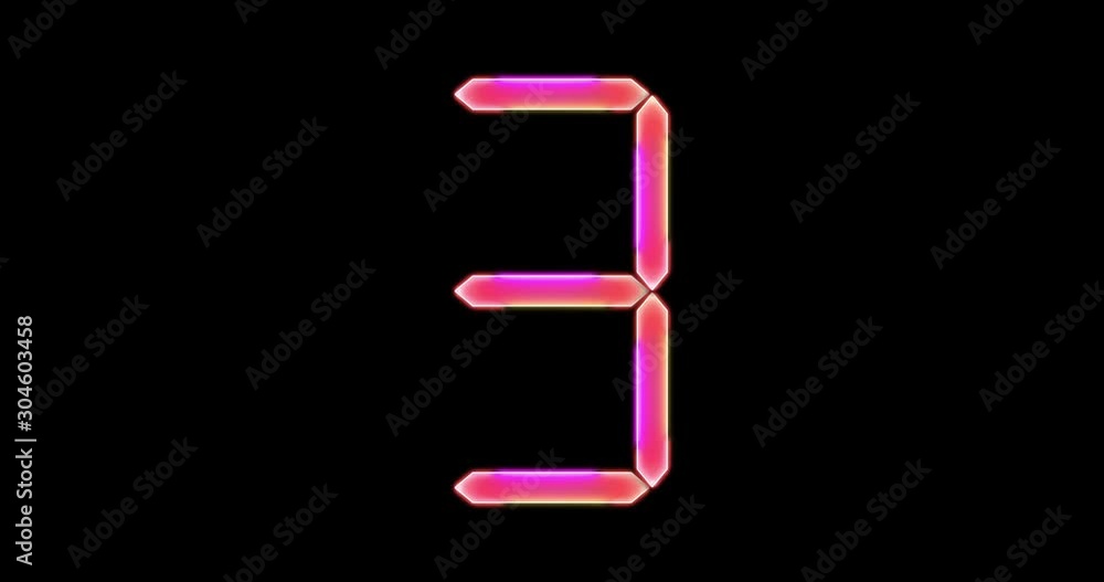 Glowing number 3 with iridescent popular neon lights on transparent ...