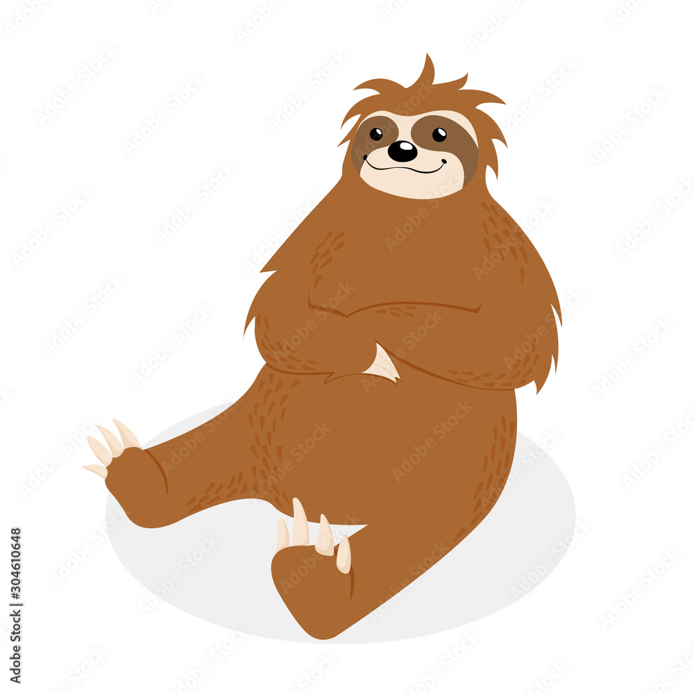 Hand drawn vector illustration of lazy cute sitting sloth isolated on ...