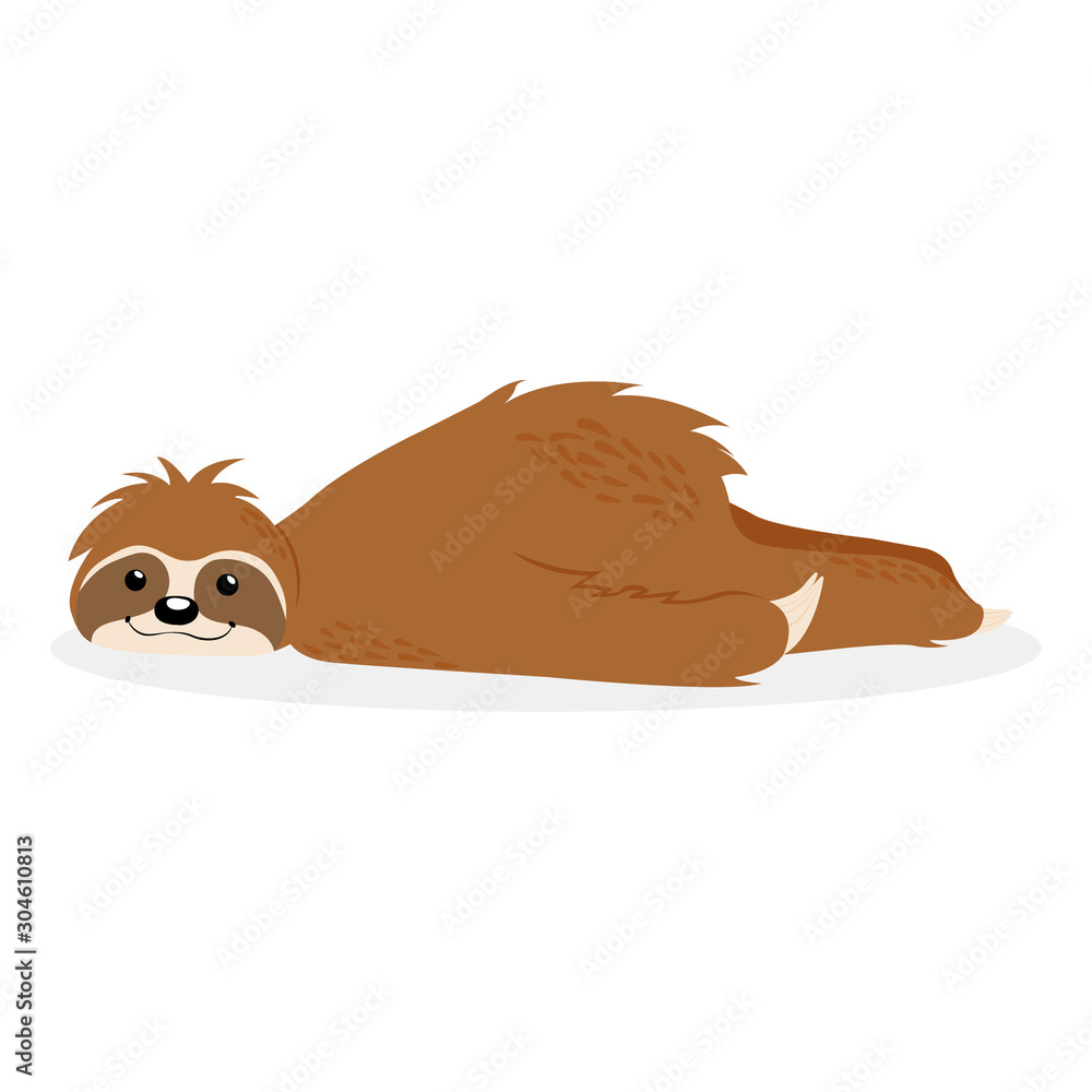 Cute lazy smiling sloth bear lying down. Hand drawn vector illustration ...