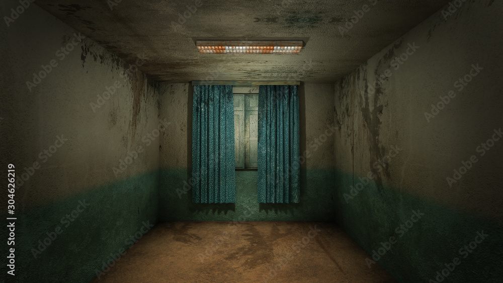 The interior design of horror and creepy damage empty room., 3D ...