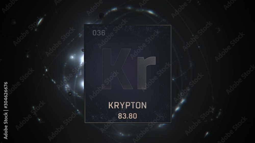 Krypton as Element 36 of the Periodic Table. Seamlessly looping 3D ...