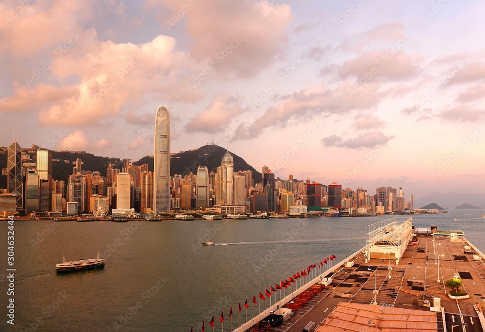 Morning scenery of Hong Kong at sunrise with International Finance ...