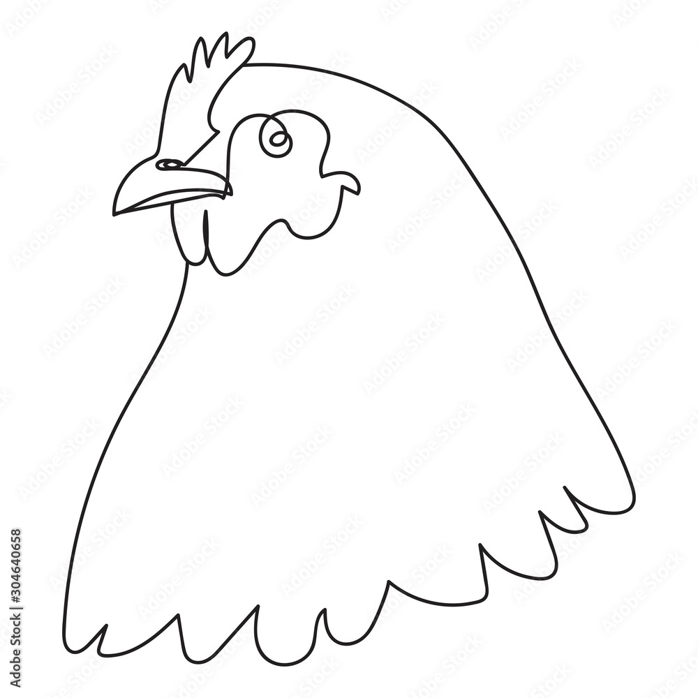 One continuous line drawing of the chicken head to identify the logo of ...