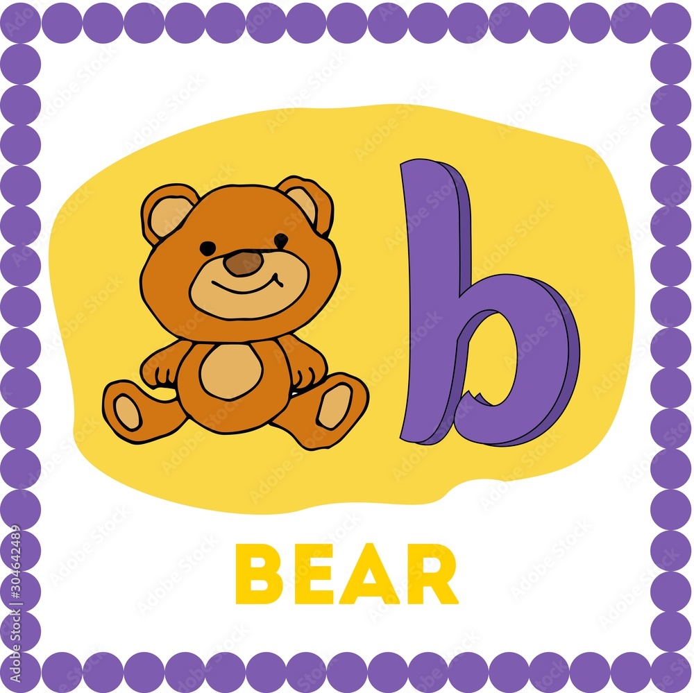 Letter b lowercase cute children colorful zoo and animals ABC alphabet ...