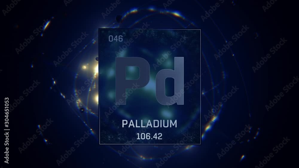 Palladium as Element 46 of the Periodic Table. Seamlessly looping 3D ...