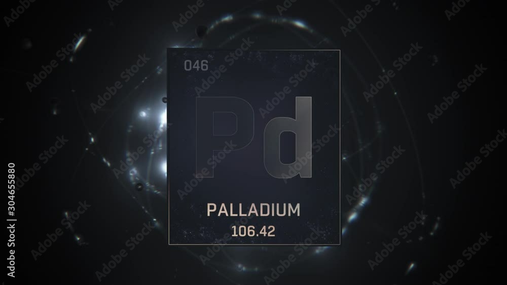 Palladium as Element 46 of the Periodic Table. Seamlessly looping 3D ...