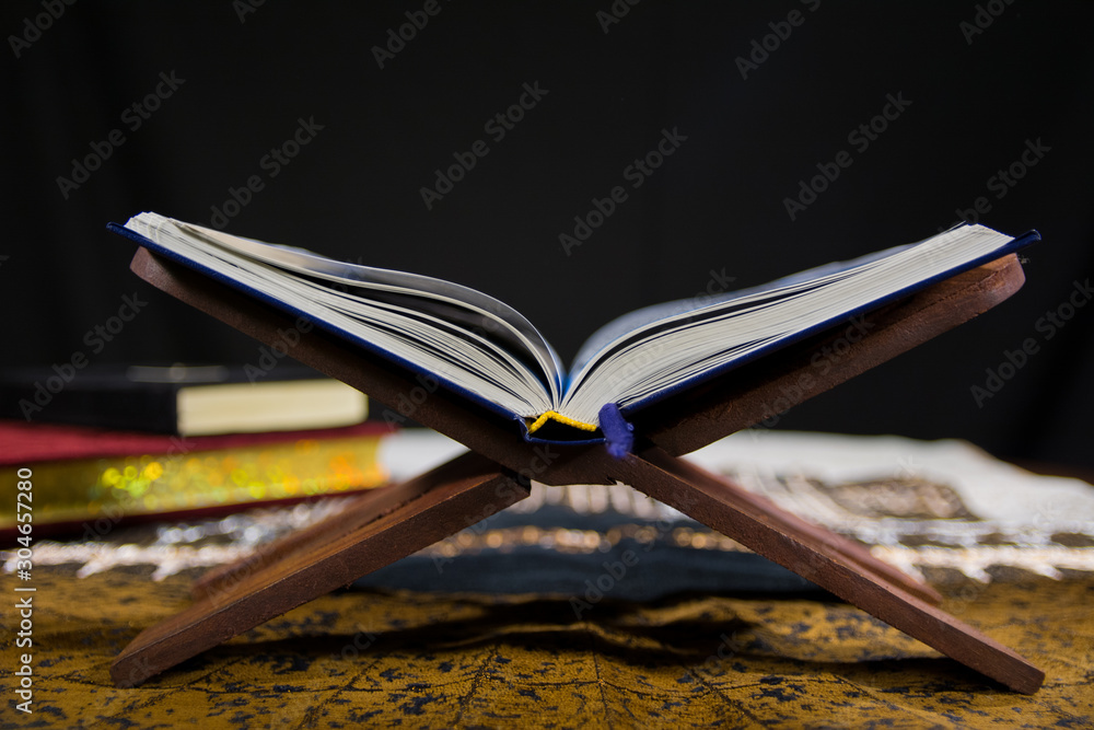 Holy Book of Muslims Islamic Holy Book Quran Majid Closeup Shot with ...