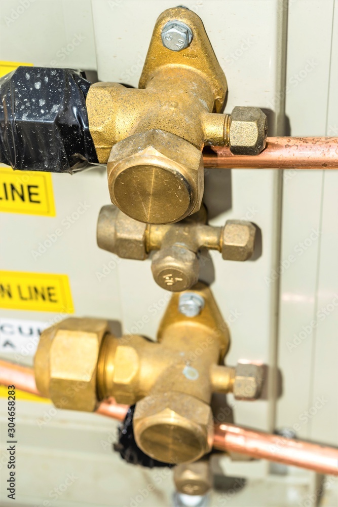 shining gas connections of a heavy duty central ac cooling unite Stock ...