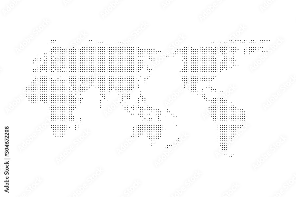Grey halftone dotted world map vector illustration flat design asia in ...