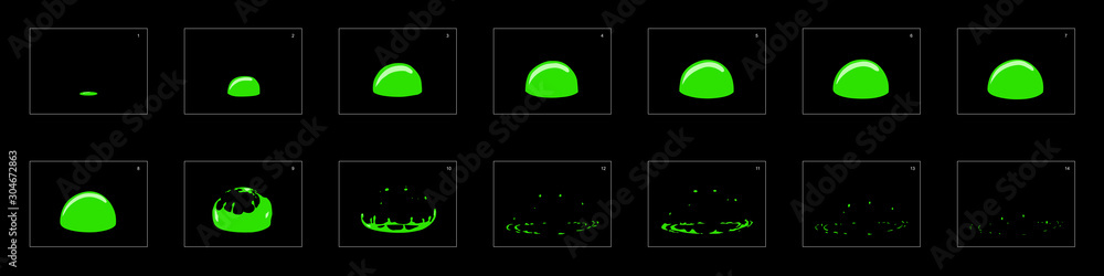 Vetor de Bubble blast animation effect. liquid bubble animation. bubble ...