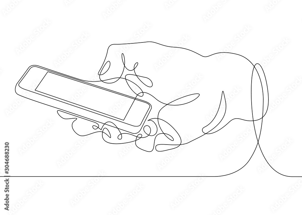continuous line drawing In his hand phone smartphone Stock Illustration ...