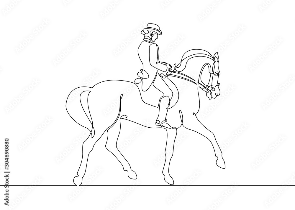 Continuous one line drawing rider on horseback Stock Illustration ...