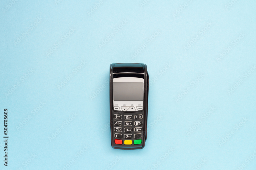 black pos terminal on blue background Stock Photo | Adobe Stock