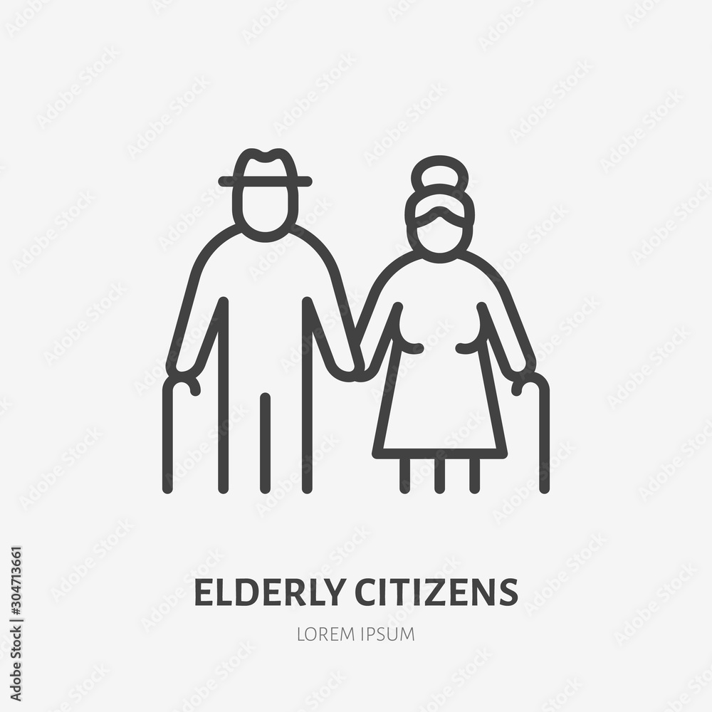 Family line icon, vector pictogram of grandparents holding hands ...