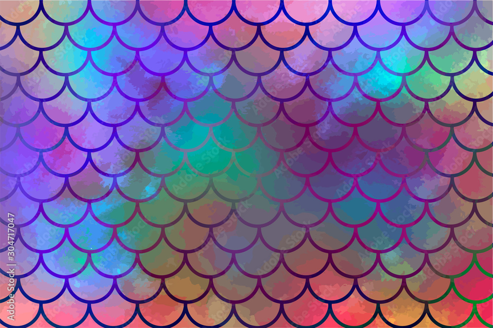 Colorful mermaid scales. Watercolor fish scales. Underwater sea pattern ...