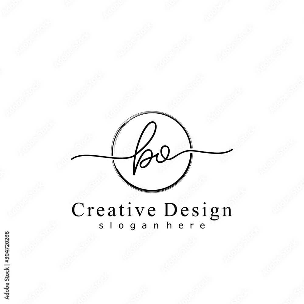 Initial letter BO handwriting with circle hand drawn template Stock ...