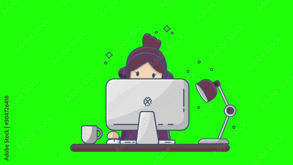 Animation flat illustration with cartoon woman in office. Girl ...