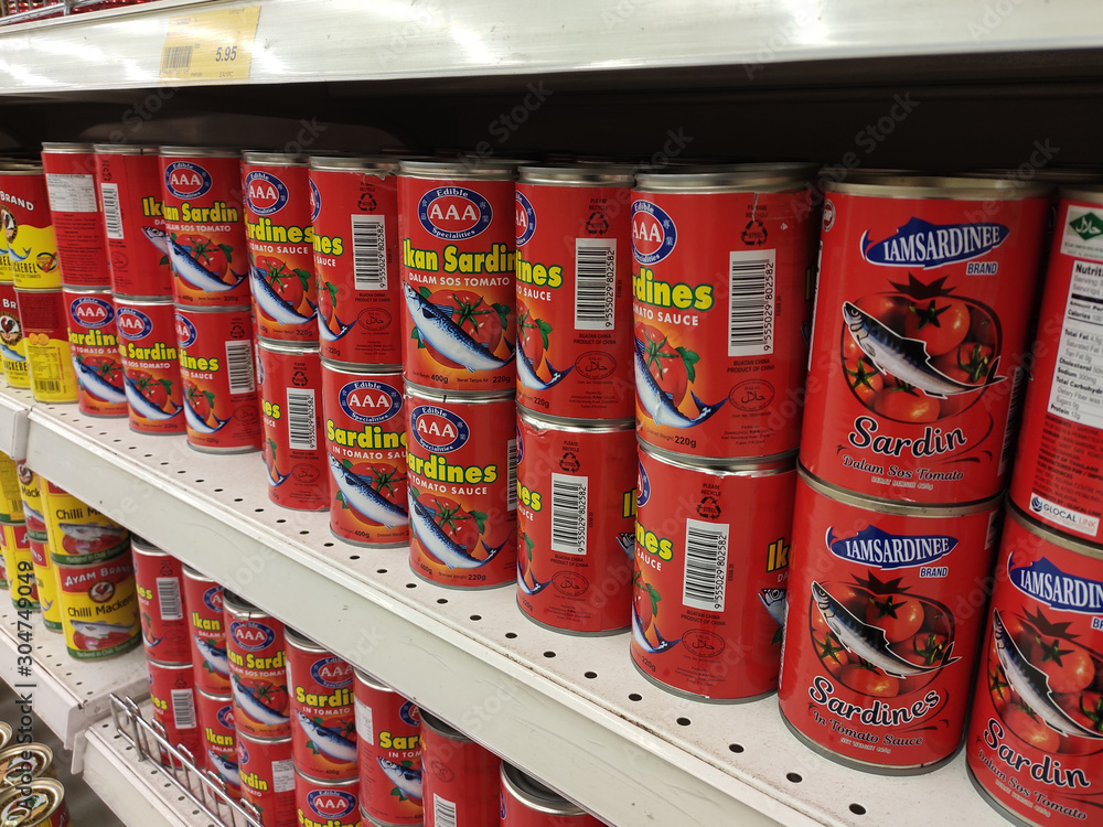 KUALA LUMPUR, MALAYSIA -OCTOBER 07, 2019: Sardine fish in a can. The ...