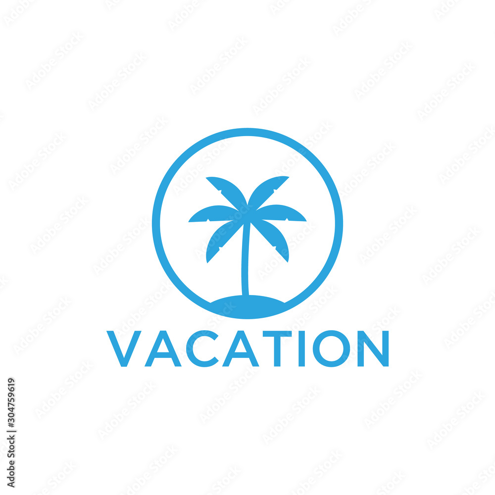 Vacation logo design template. Green palm inn seaside. The concept for ...
