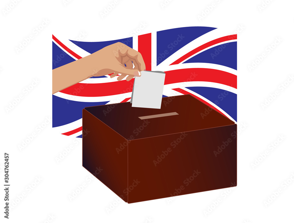 Vector image of a hand placing a voting slip in a ballot box, with a ...