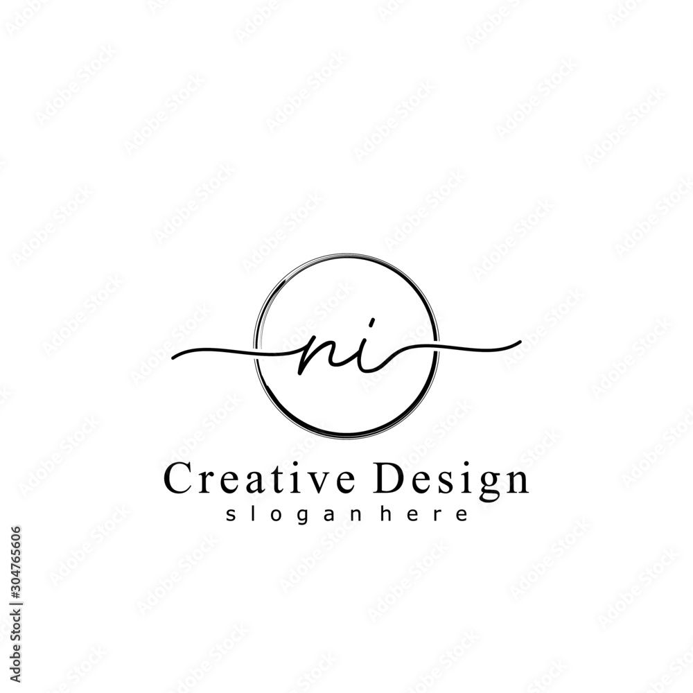 Initial letter NI handwriting with circle hand drawn template Stock ...