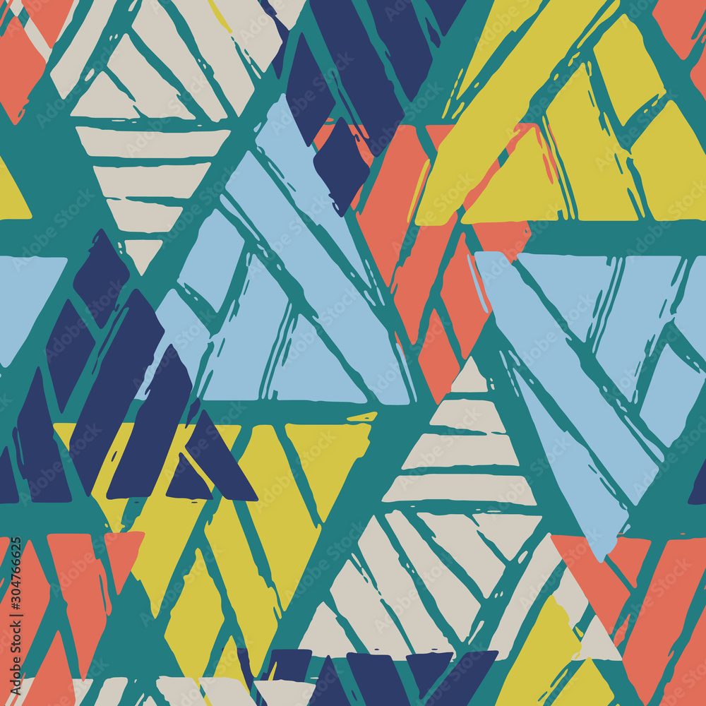 Vector geometric tribal triangle seamless pattern. 80s and 90s style ...