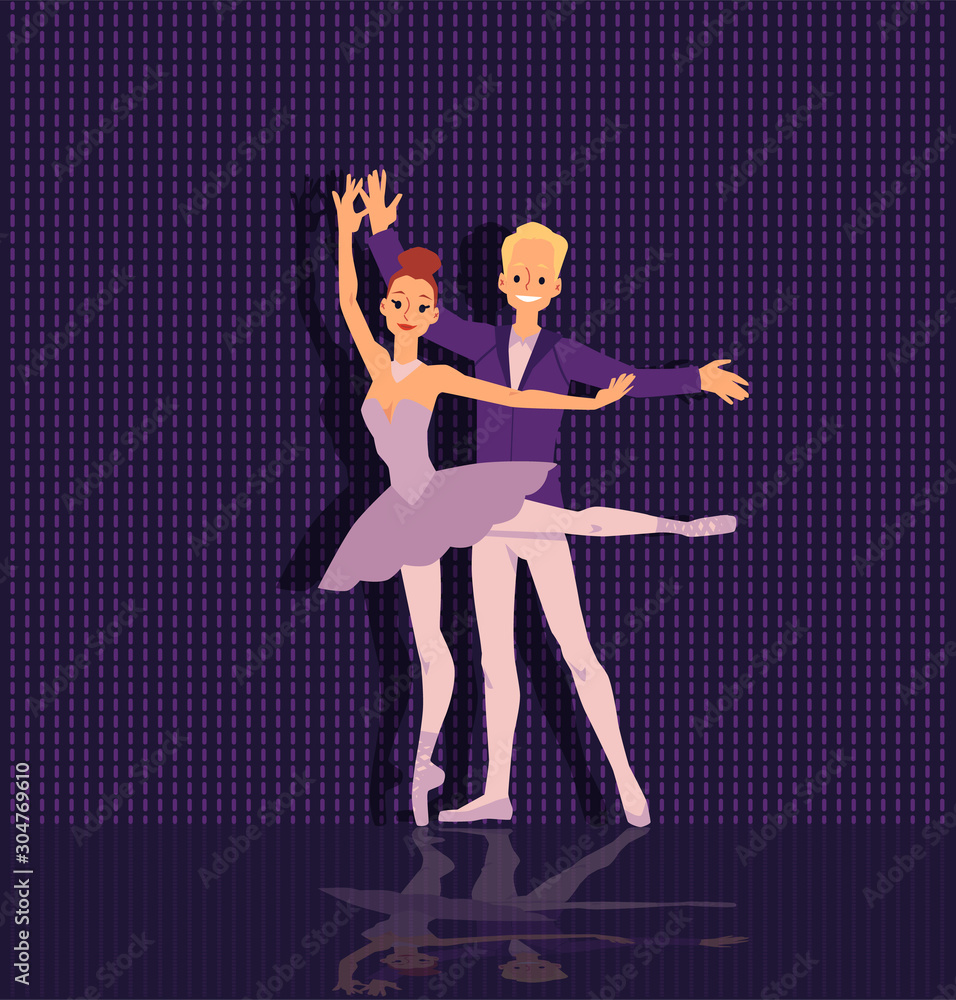 Classic ballet dancers couple in elegant pose flat cartoon vector ...