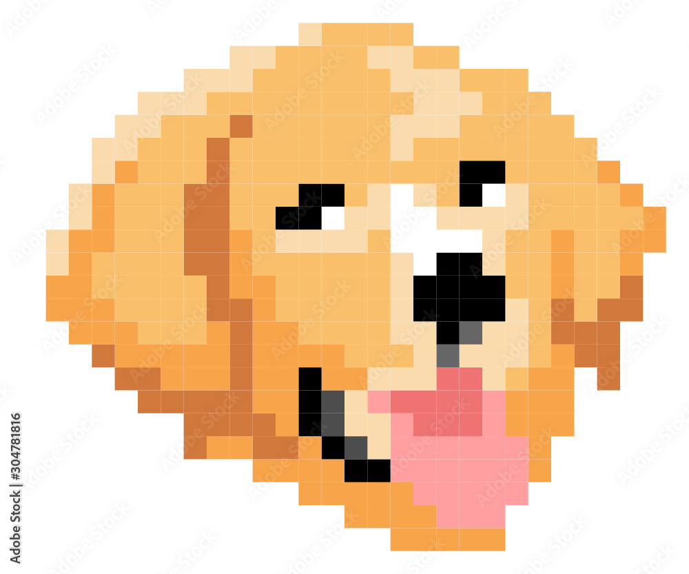 vector pixel art Golden Retriever dog isolated on white background ...