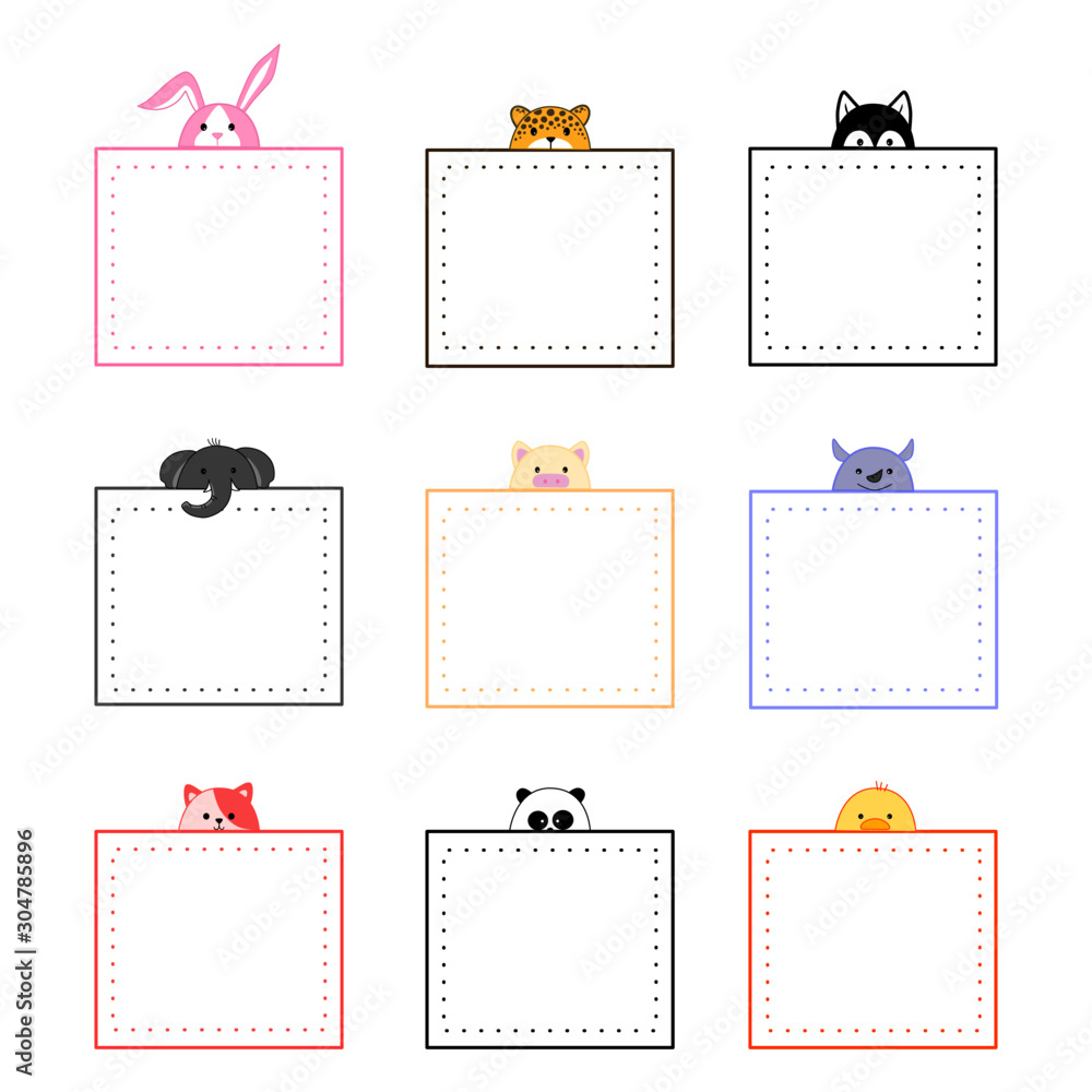 Poster collection of cute animals memo note design, Hand drawn cartoon ...