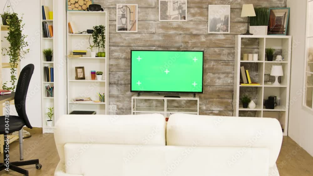 Green screen tv in a bright and well lit living room Stock Video ...