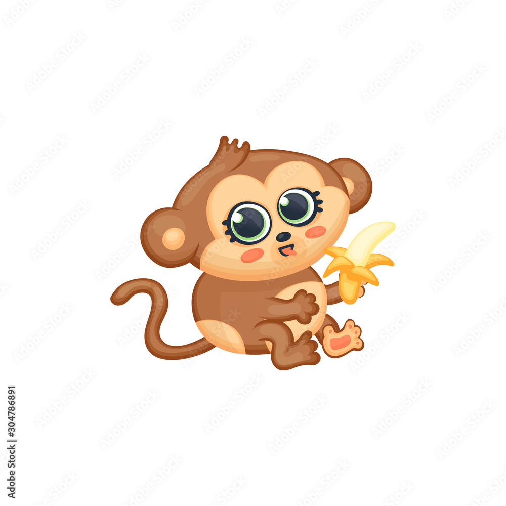 Cartoon Baby Monkeys With Bananas