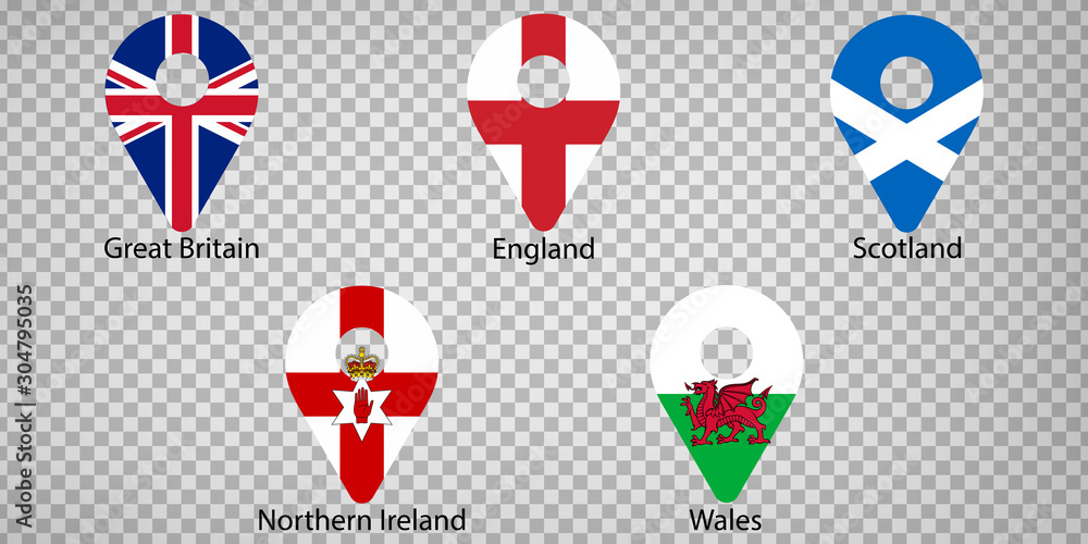 Set Flags of Great Britain, Scotland, Wales, England, Northern Ireland ...